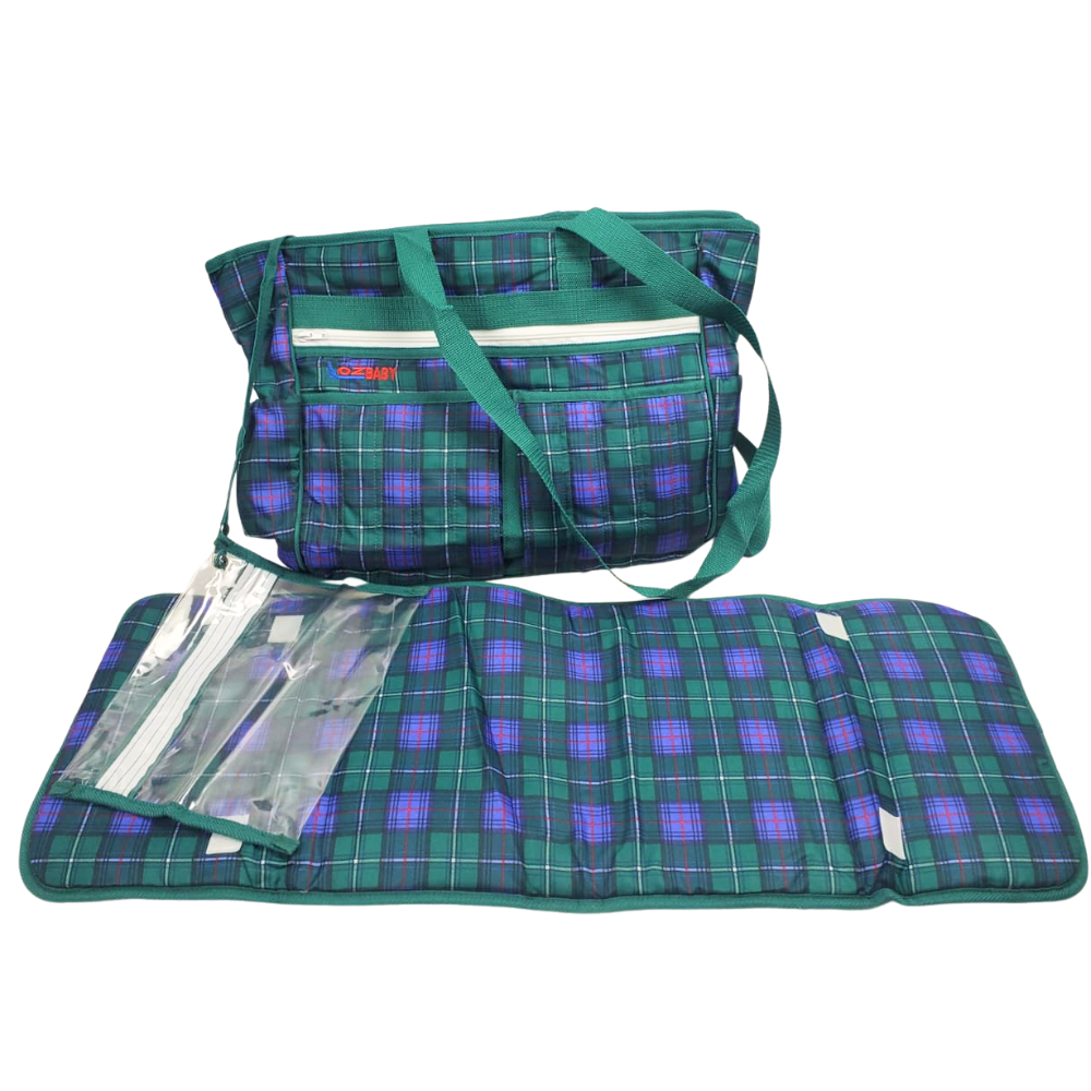Aussie Baby Large Nappy Bag with Change Mat – Tartan